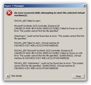 An error occurred while attempting to start the selected virtual