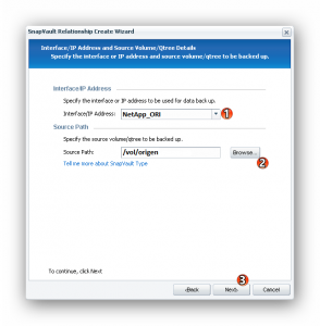 Configurar una SnapVault Relationship entre dos cabinas NetApp